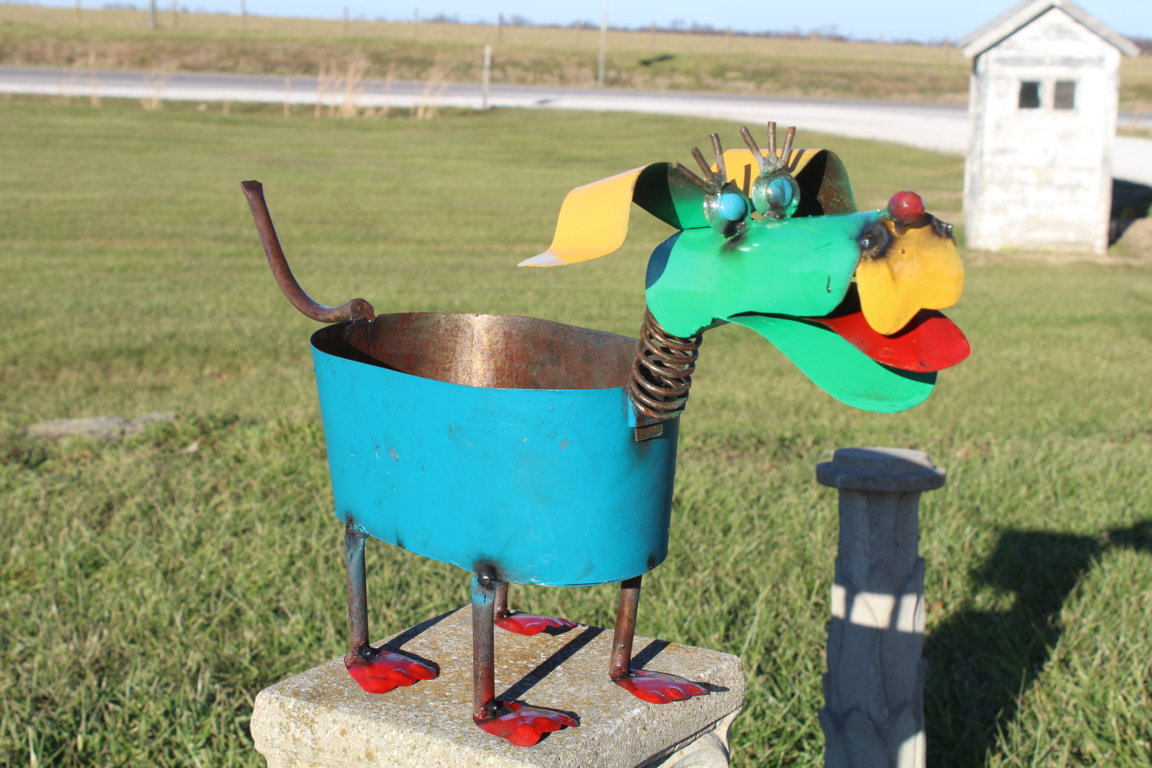 Recycled Metal Dog Planter Decorative Pot Container
