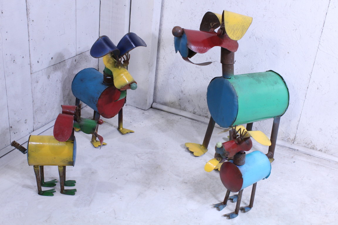 Recycled Metal Dogs in 3 Sizes Yard Decorations