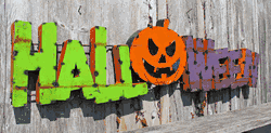 Recycled Metal Halloween Sign Fall Decor Holiday Decorating