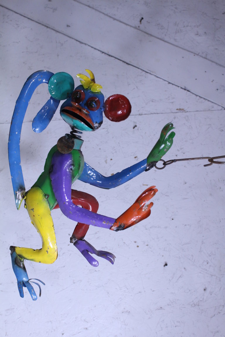 Recycled Metal Monkey Colorfull Yard Art