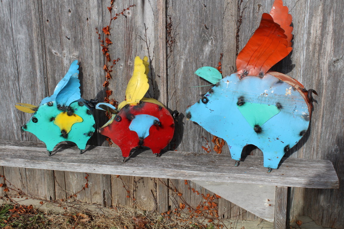 Recycled Metal Pigs in 2 Sizes Folk Art Yard Decor