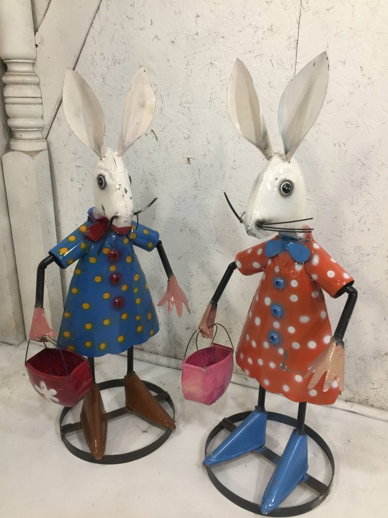 34" Recycled Metal Rabbit Easter Bunny Lawn Decor