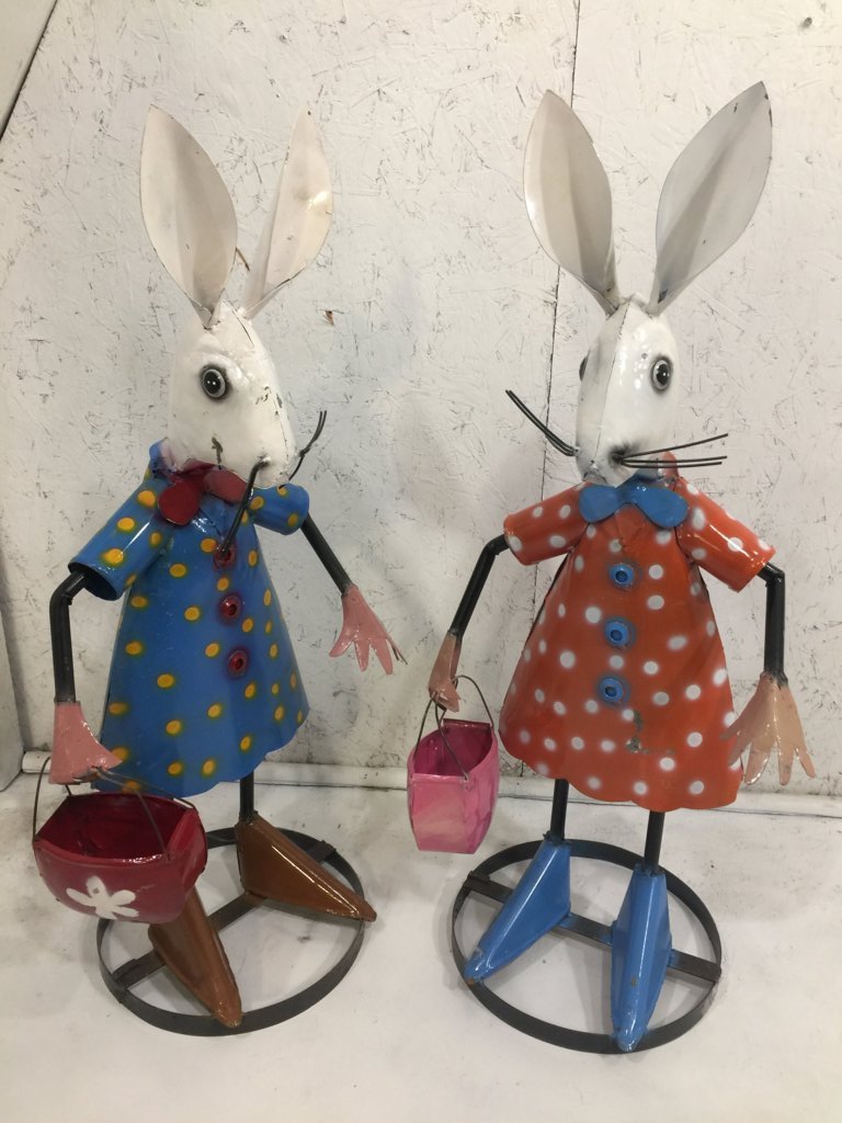 34" Recycled Metal Rabbit Easter Bunny Lawn Decor