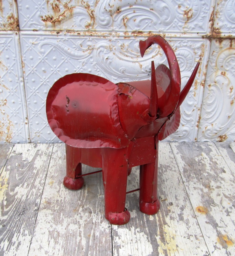 Recycled Scrap Metal Red Elephant