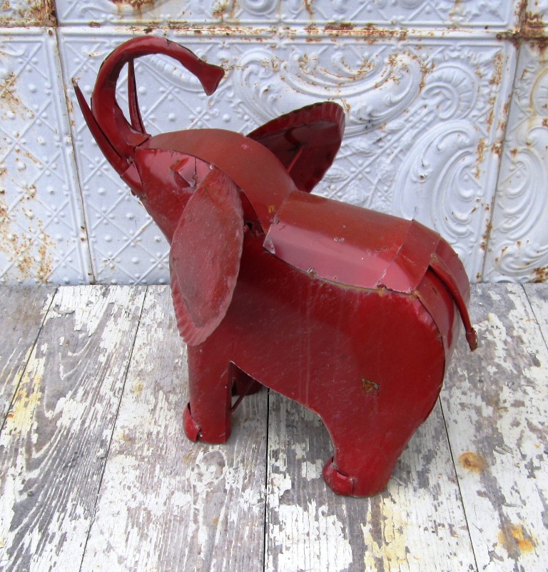 Recycled Scrap Metal Red Elephant