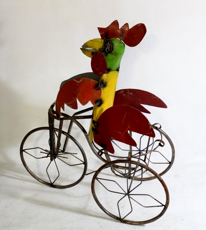 Recycled Metal rooster on Bike Bird Lawn Ornament OUT OF STOCK