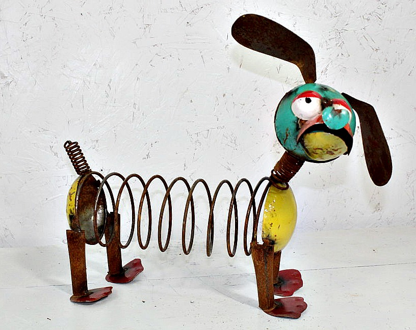 Recycled Metal Dog Sculpture - Tilford Toy Dog Garden Art