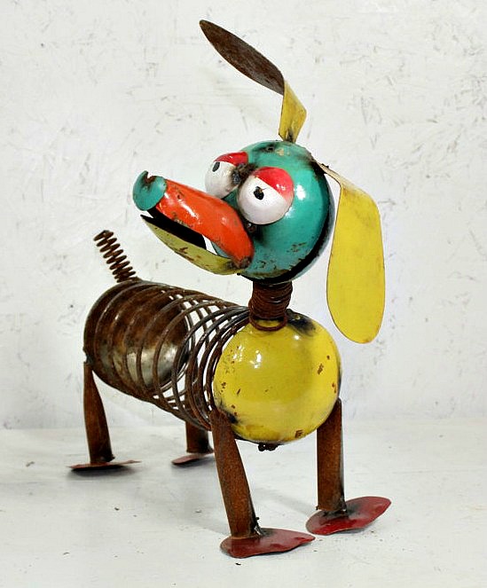 Recycled Metal Dog Sculpture - Tilford Toy Dog Garden Art