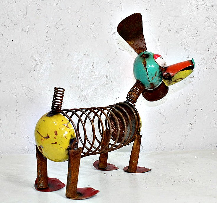 Recycled Metal Dog Sculpture - Tilford Toy Dog Garden Art