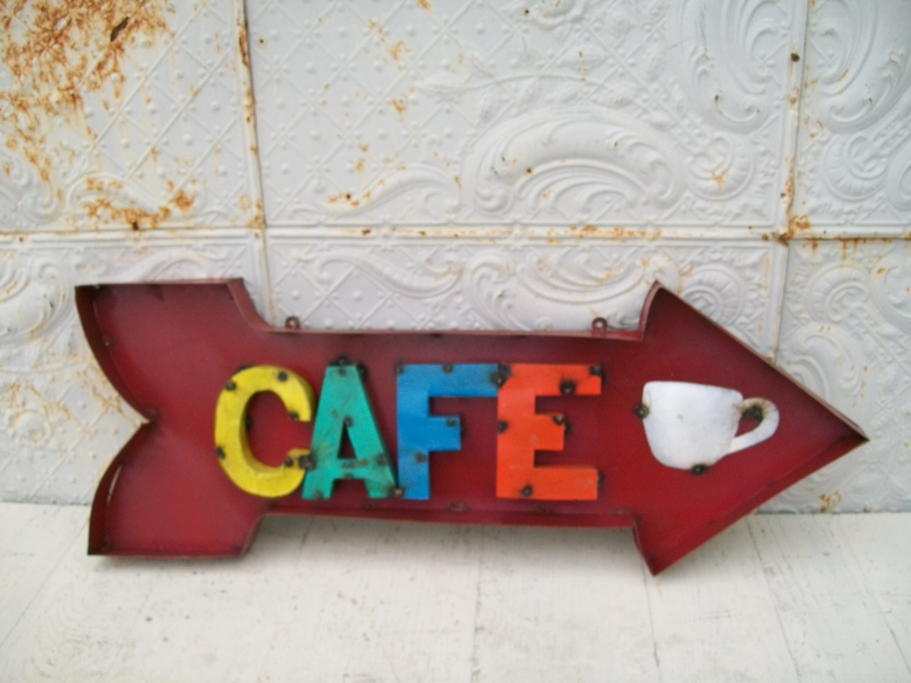 Rustic Metal 3D Cafe Sign Decorative Wall Art