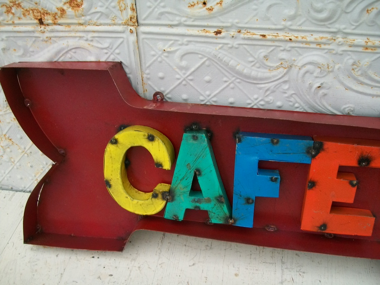 Rustic Metal 3D Cafe Sign Decorative Wall Art