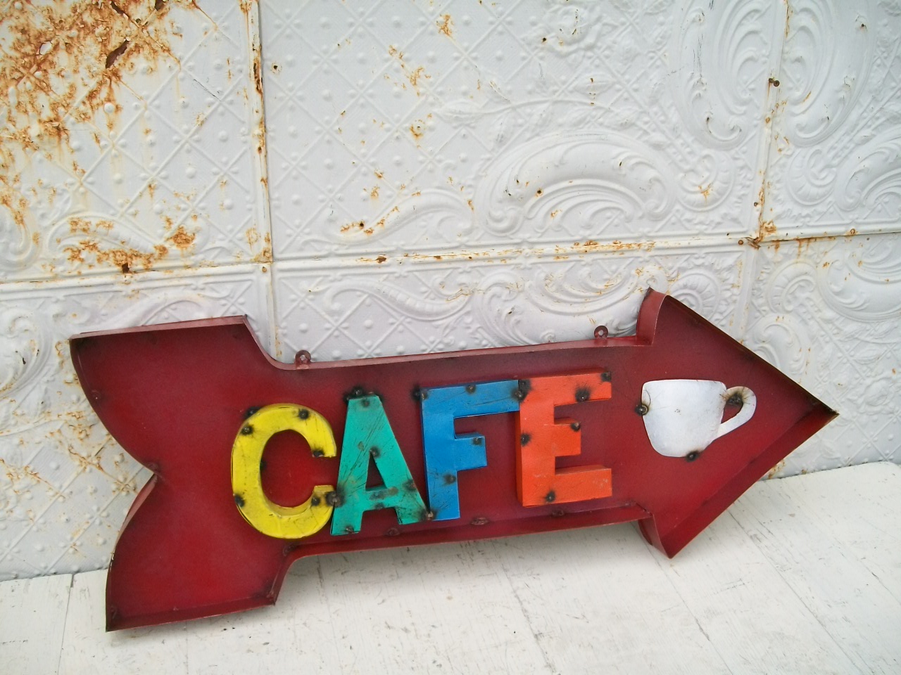 Rustic Metal 3D Cafe Sign Decorative Wall Art