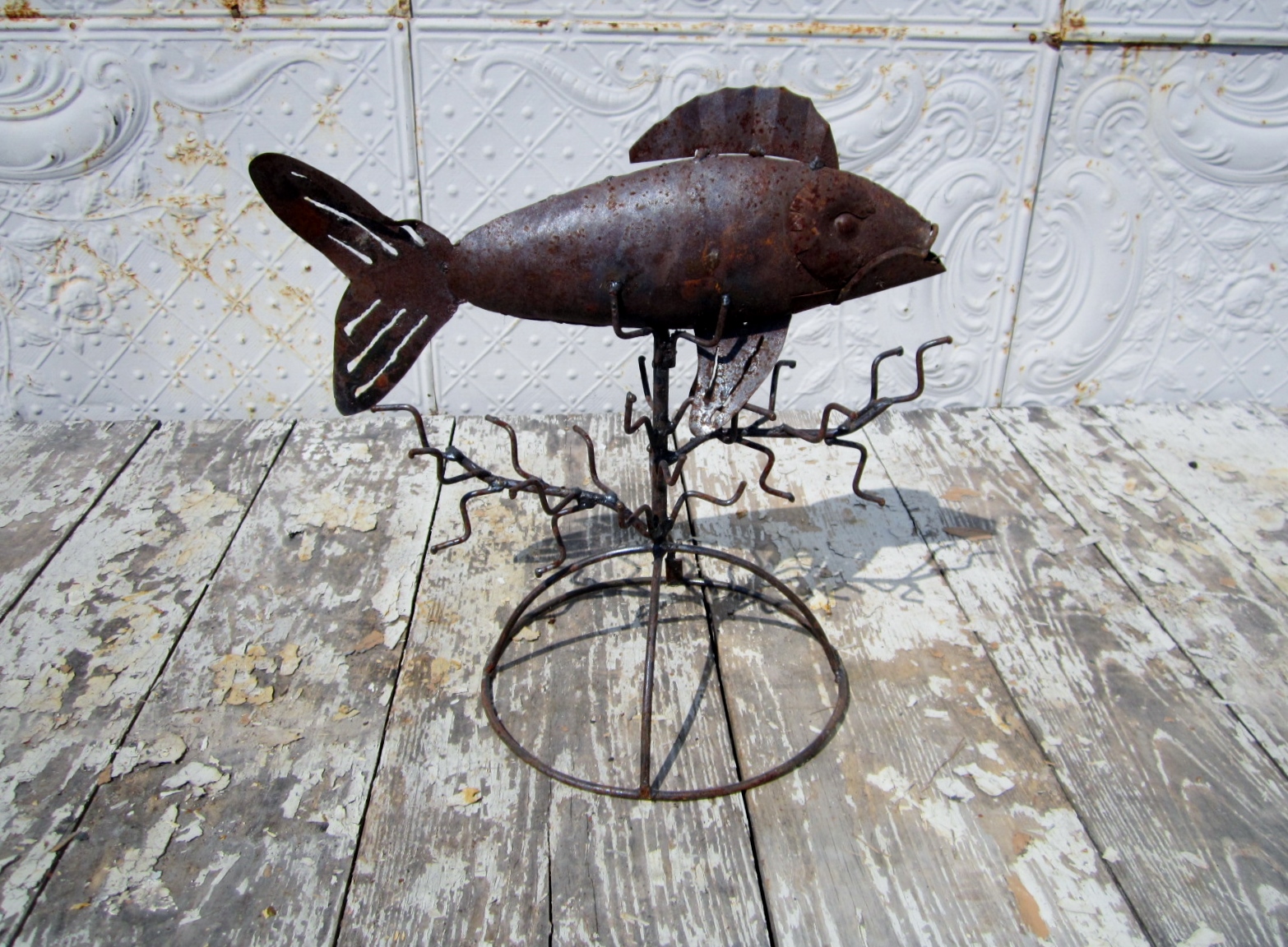 Rustic Metal Fish on a Stand