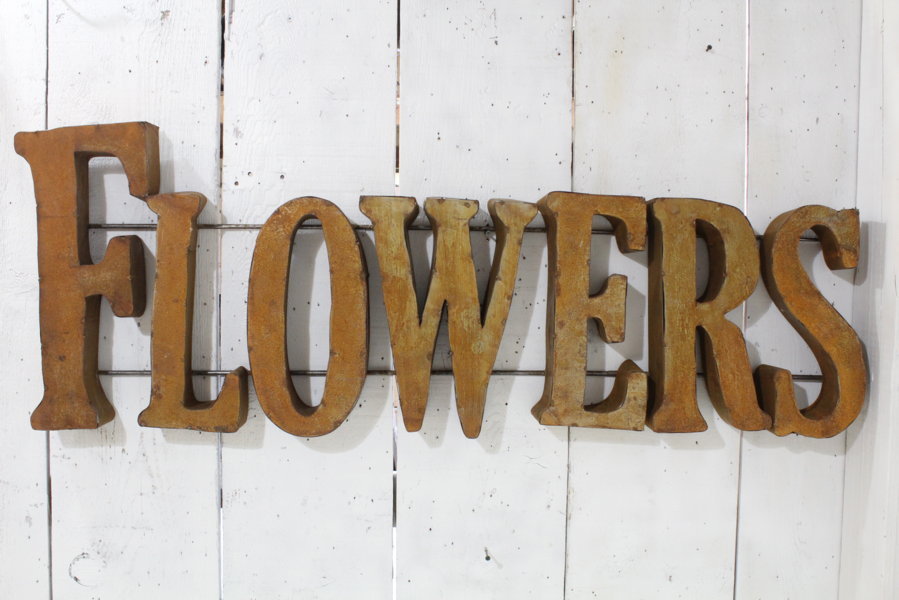 Rustic Metal Flowers Sign Hanging Wall Art