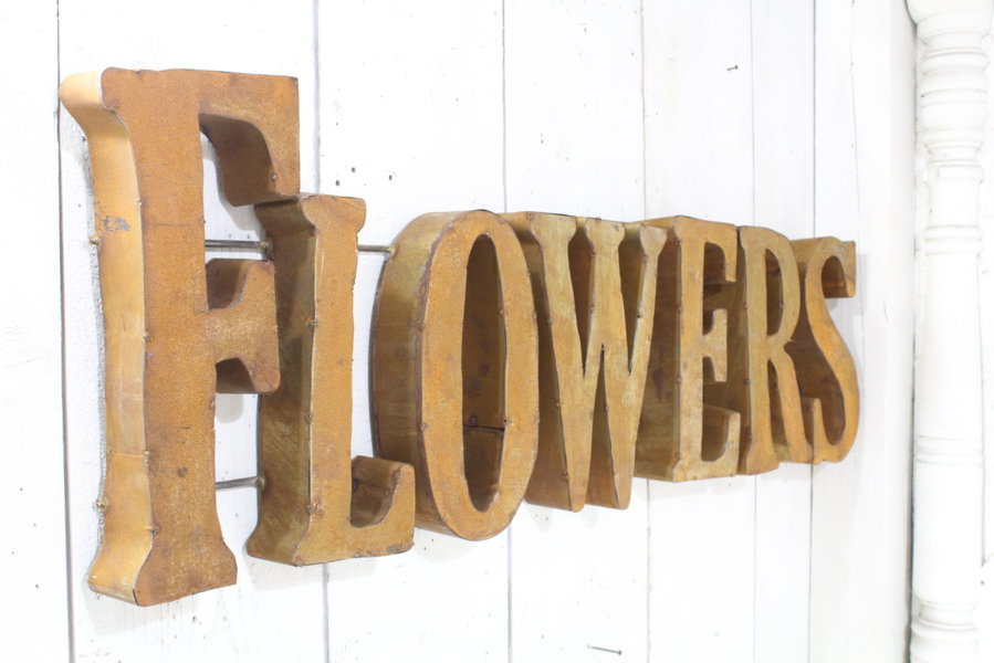 Rustic Metal Flowers Sign Hanging Wall Art