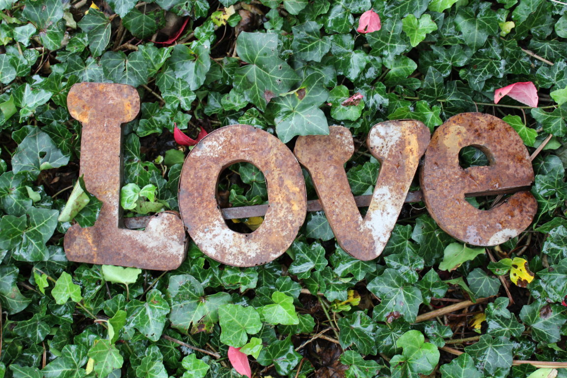 Rustic Metal Hanging Love Sign Heart Felt Wall Decor