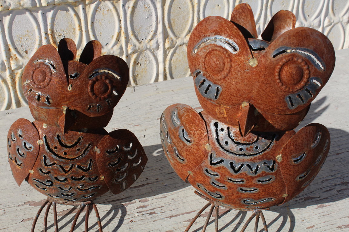 Rustic Metal Owls in 2 Sizes Bird Sculptures for your Yard
