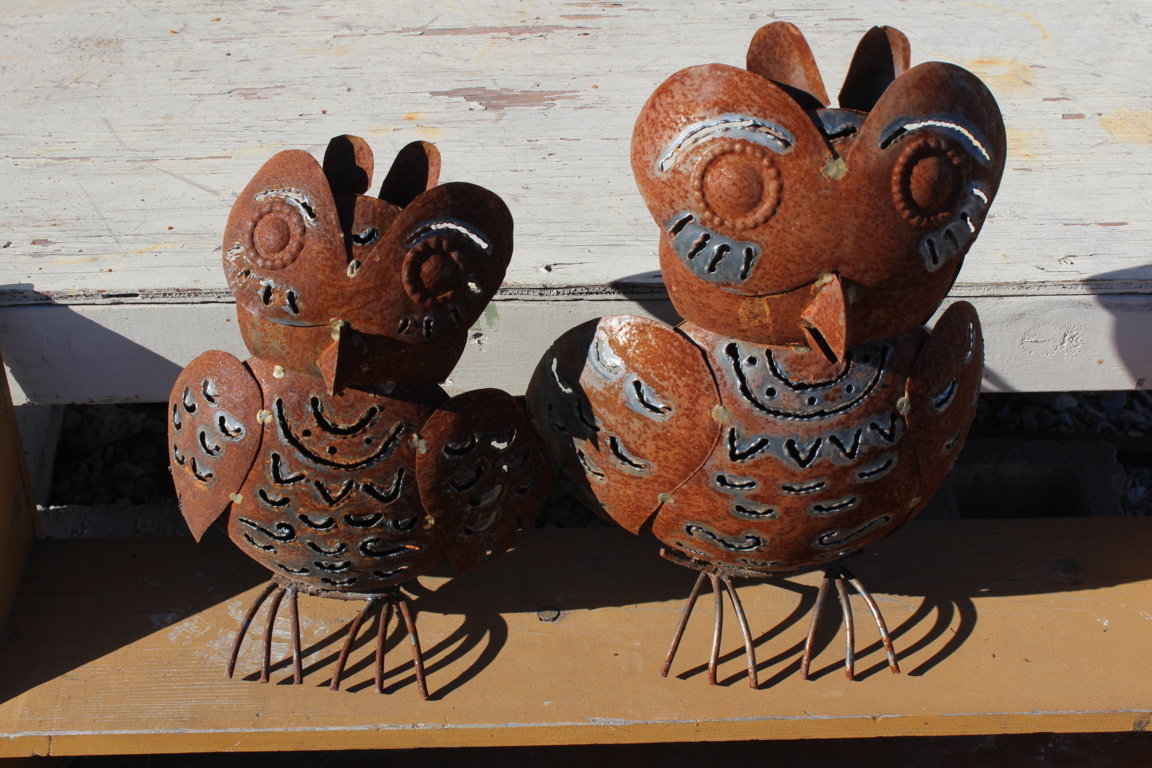 Rustic Metal Owls in 2 Sizes Bird Sculptures for your Yard