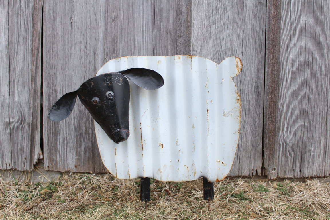 Rustic Ribbed Metal Sanfred Sheep Garden Stake