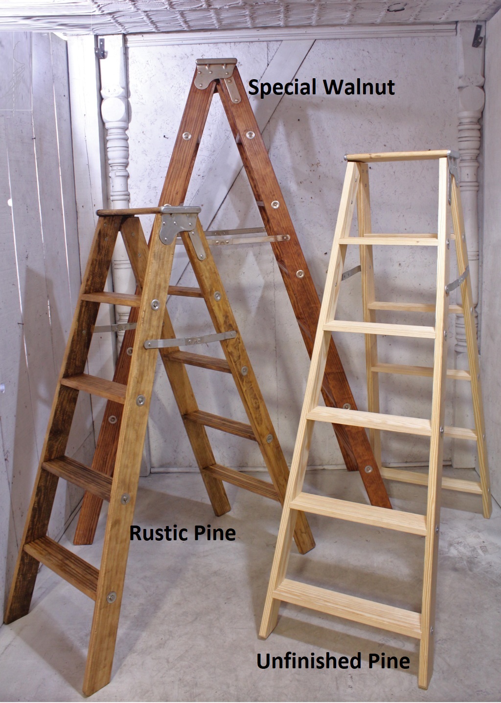 Rustic Wood Shelving Vintage Look 5 Step Ladders For Books