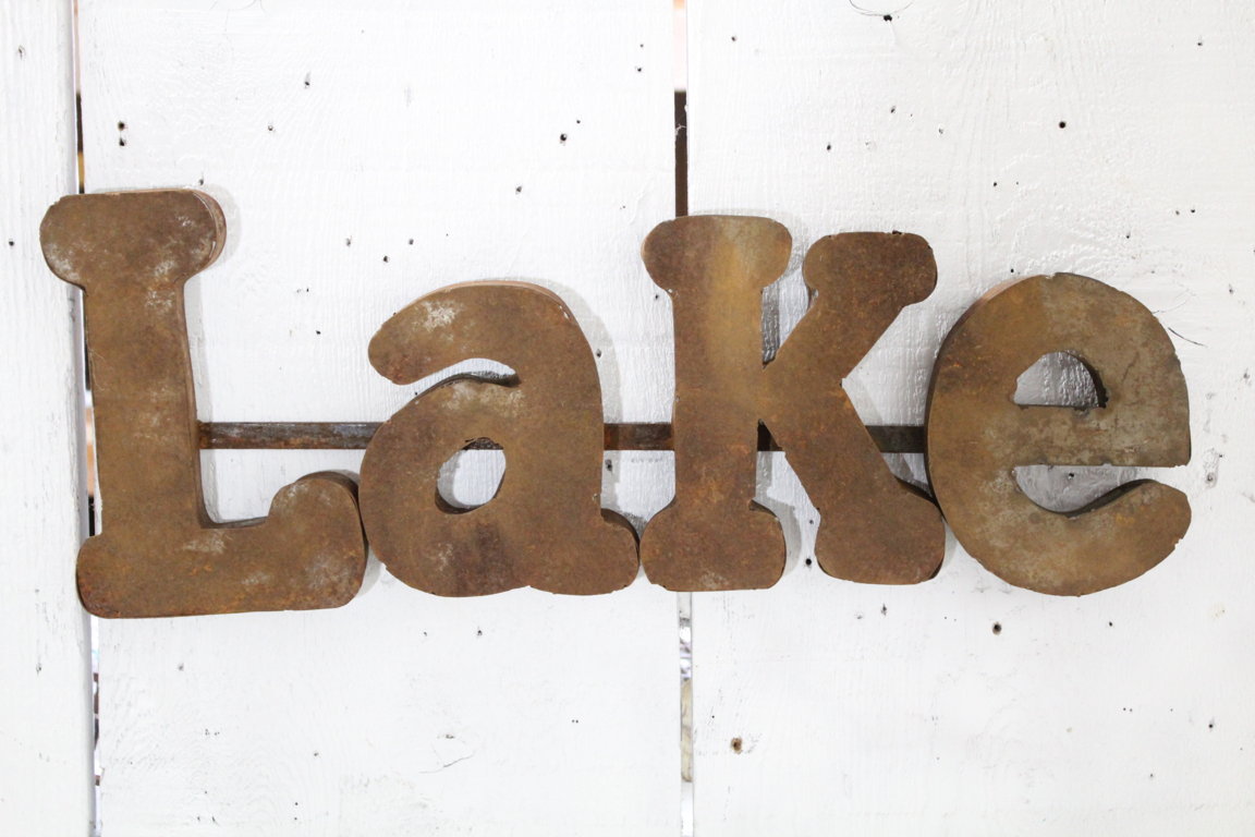 Rusty Metal Lake Sign Wall Decor Water Hanging Display