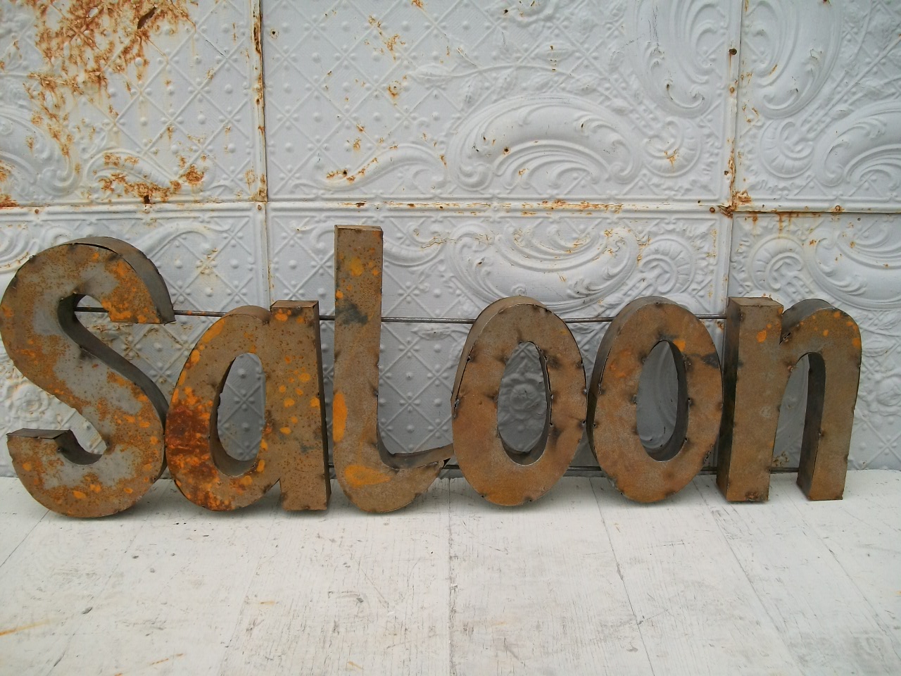 Rusty Metal Saloon 3D Sign Decorative Wall Art