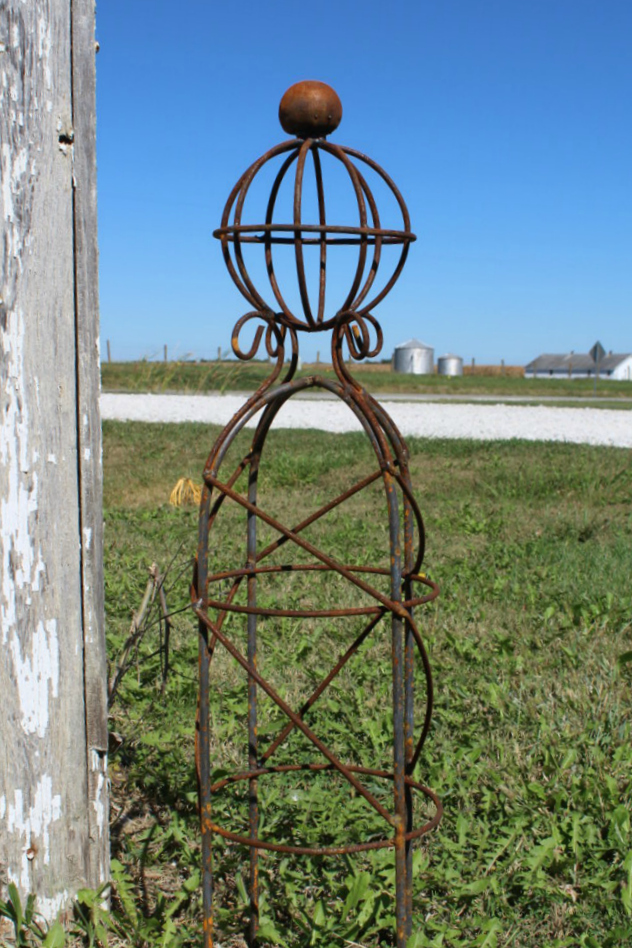 Small Wrought Iron Ball Top Stick Man Topiary Trellis for Climbing Vines