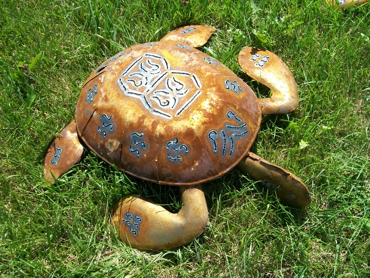 Small 14" Rustic Metal Turtle - Recycled Metal Art - Garden Ornament