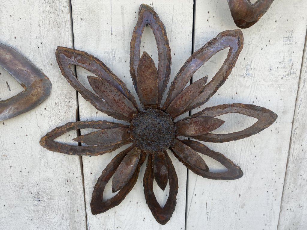 18" Rusty Small Hanging Metal Flower- Wall Art - Decorative Petals