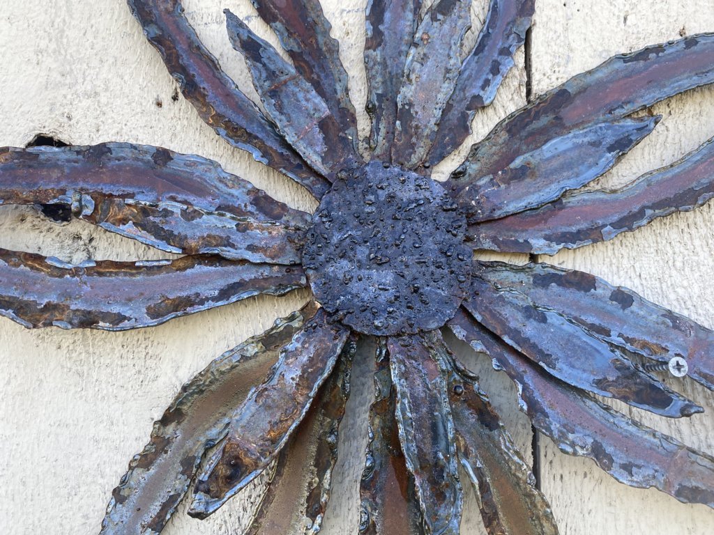 18" Rusty Small Hanging Metal Flower- Wall Art - Decorative Petals