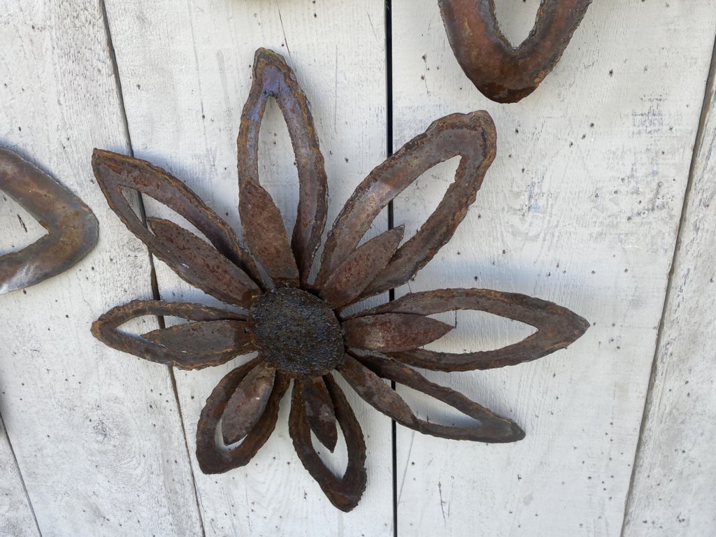 18" Rusty Small Hanging Metal Flower- Wall Art - Decorative Petals