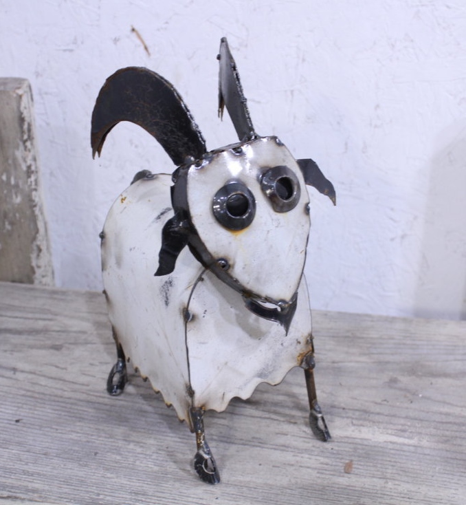 Small White Metal Mountain Goat Yard Art