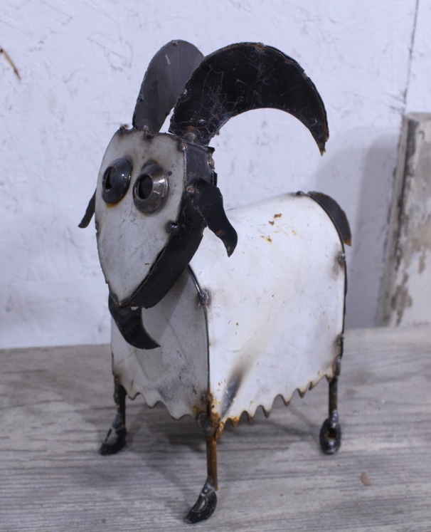 Small White Metal Mountain Goat Yard Art