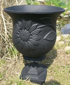 24" Cast Aluminum Sunflower Urn Flower Pot