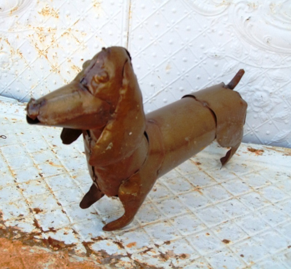 Tin Dachshund Dog - Recycled Metal Statue