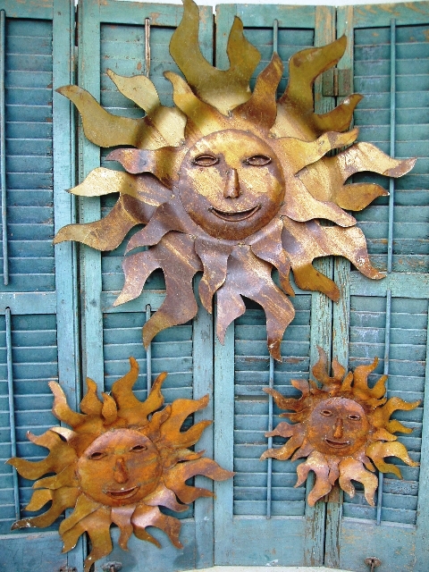 Shining Tin Sun Faces - Scrap Metal Patio Wall Art