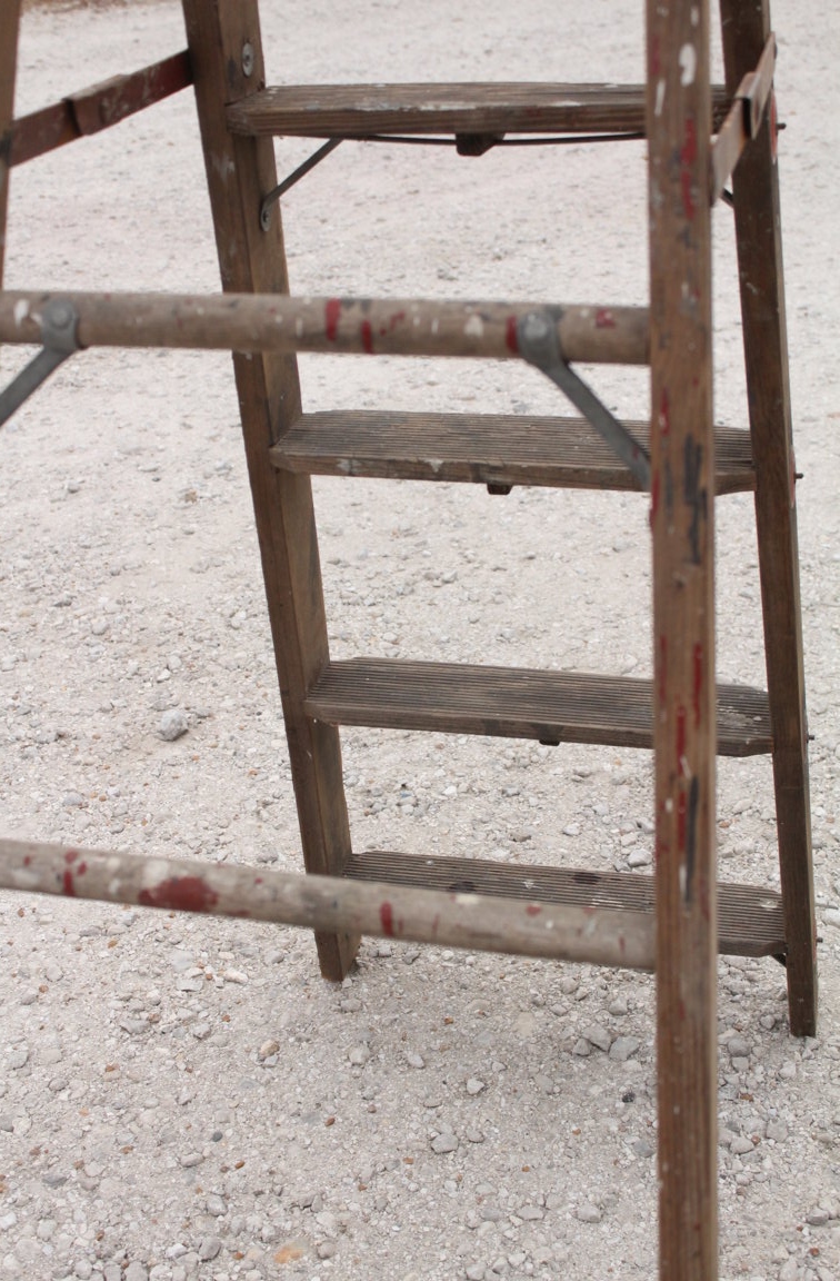 Vintage Wooden 6 Step Ladder - Rustic Display - No Shelf