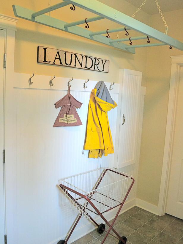 Vintage Wooden Ladder Pot Racks - Laundry Drying Organizers