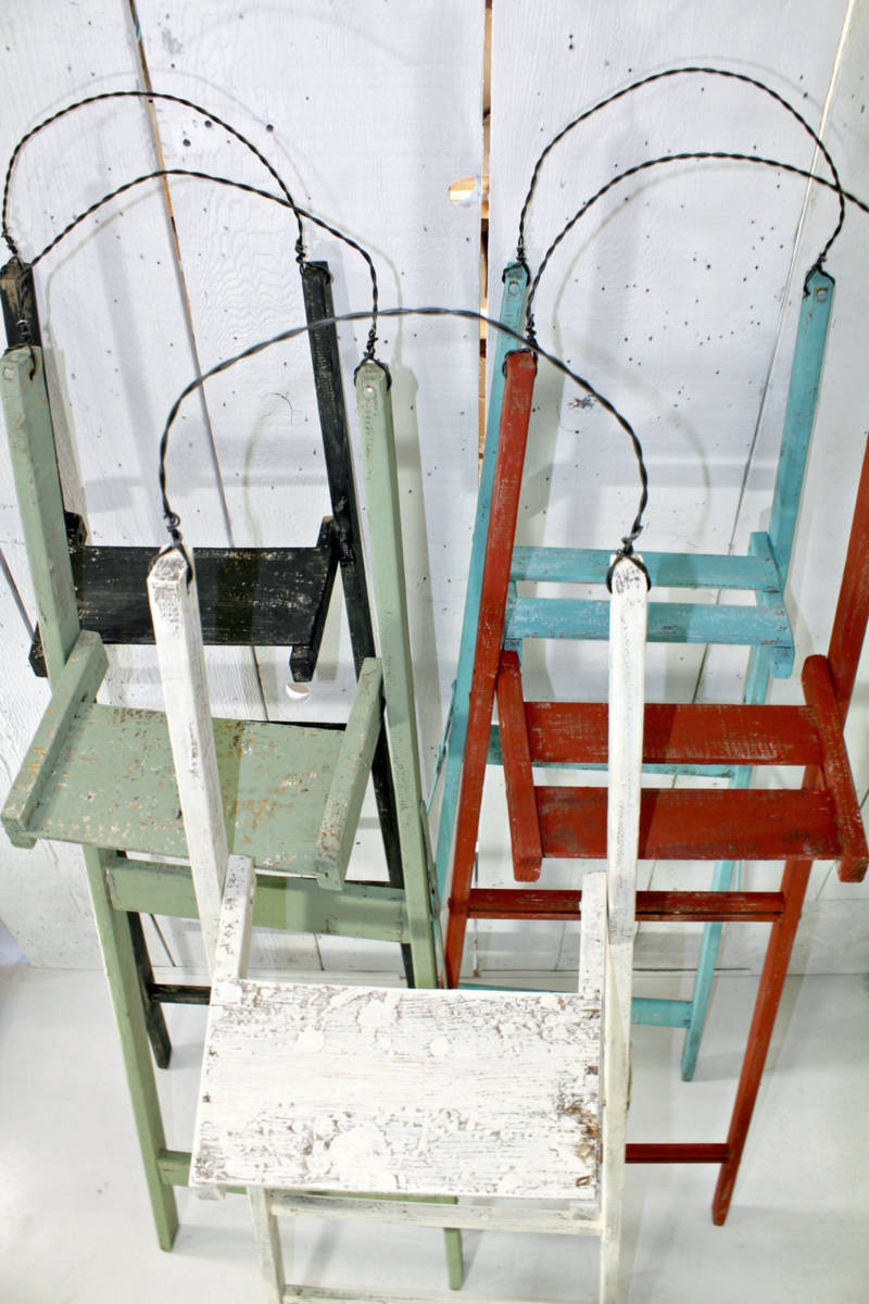 Vintage Wooden Ladder Storage Rack Handyman w/ Basket