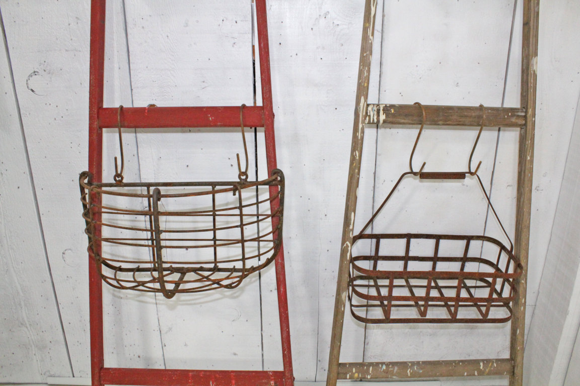 Vintage Wooden Ladder Storage Rack Handyman w/ Basket