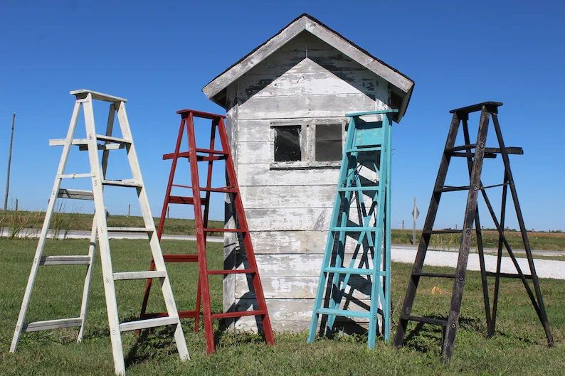 6 Step Vintage Wooden Step Ladders for Decorating