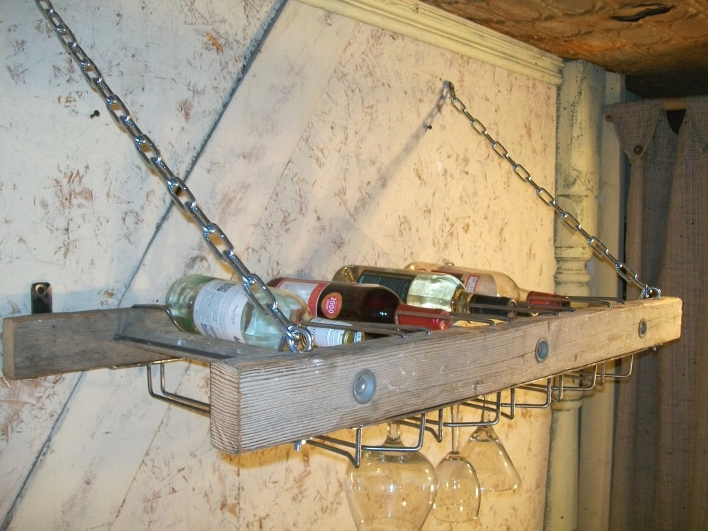 Wall Mount Ladder Wine Rack - 4 Bottles & Stemware