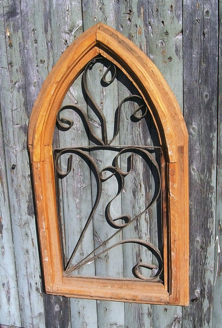 Wood and Iron Double Window Architectural Wall Hanging