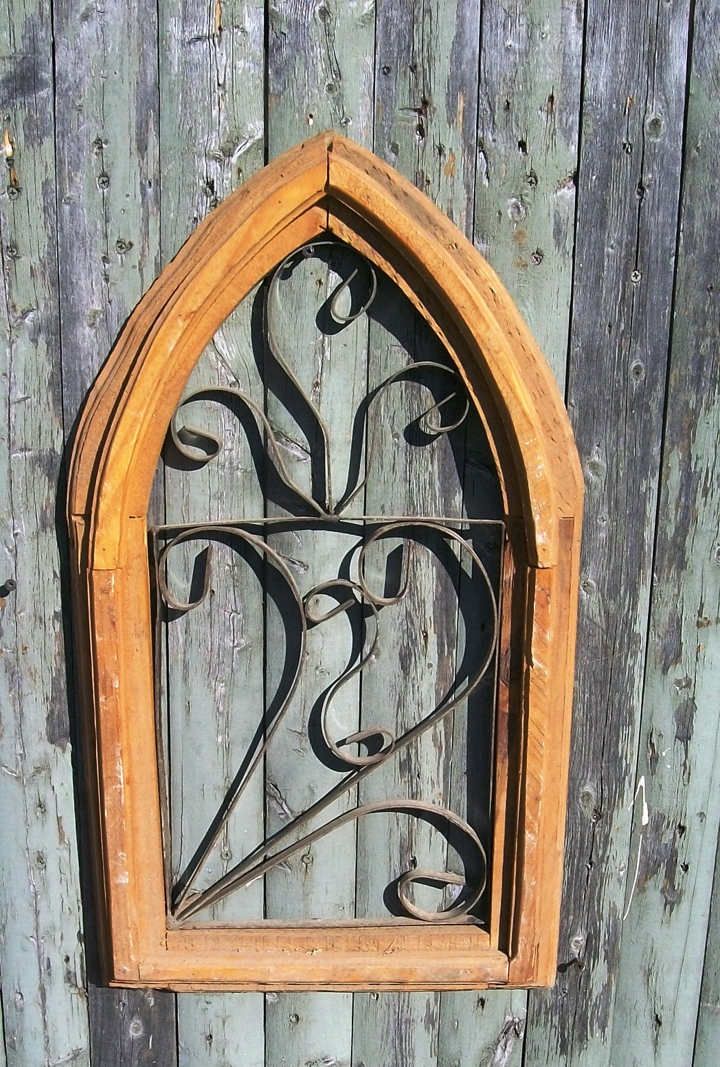 Wood and Iron Double Window Architectural Wall Hanging