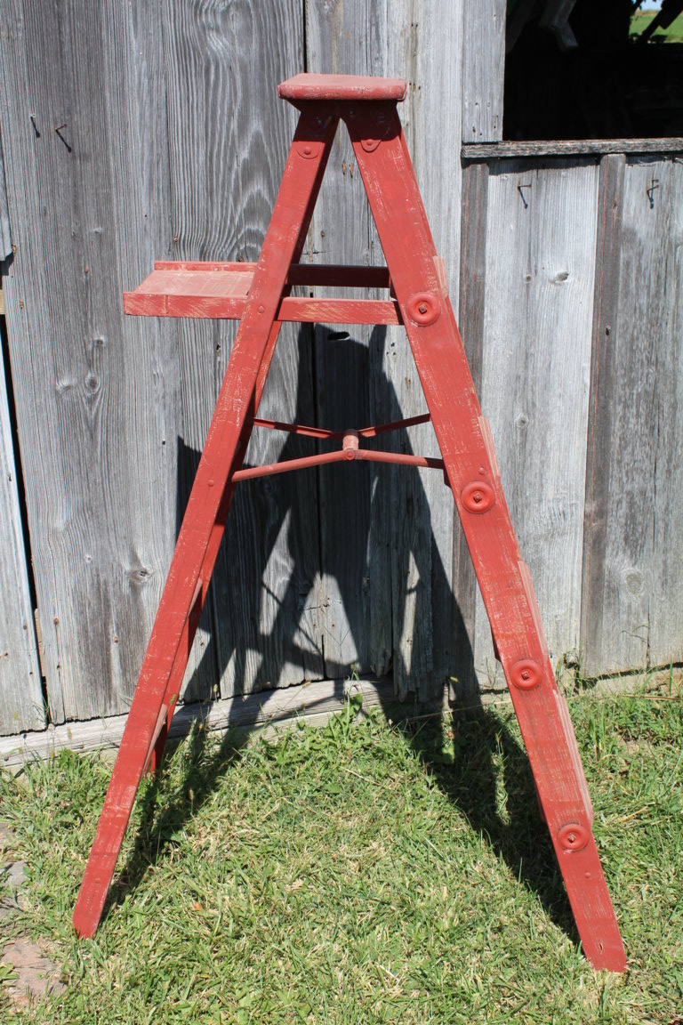 Wooden 5' Vintage Rusty Red Step Ladder For Home Decor