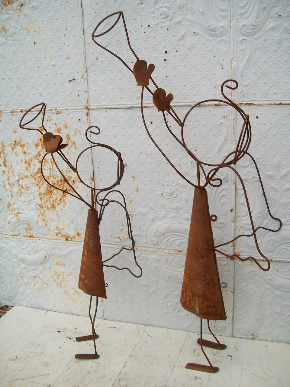 Wrought Iron Angels with Horn 2 Sizes Holiday or Accent Girls Decor