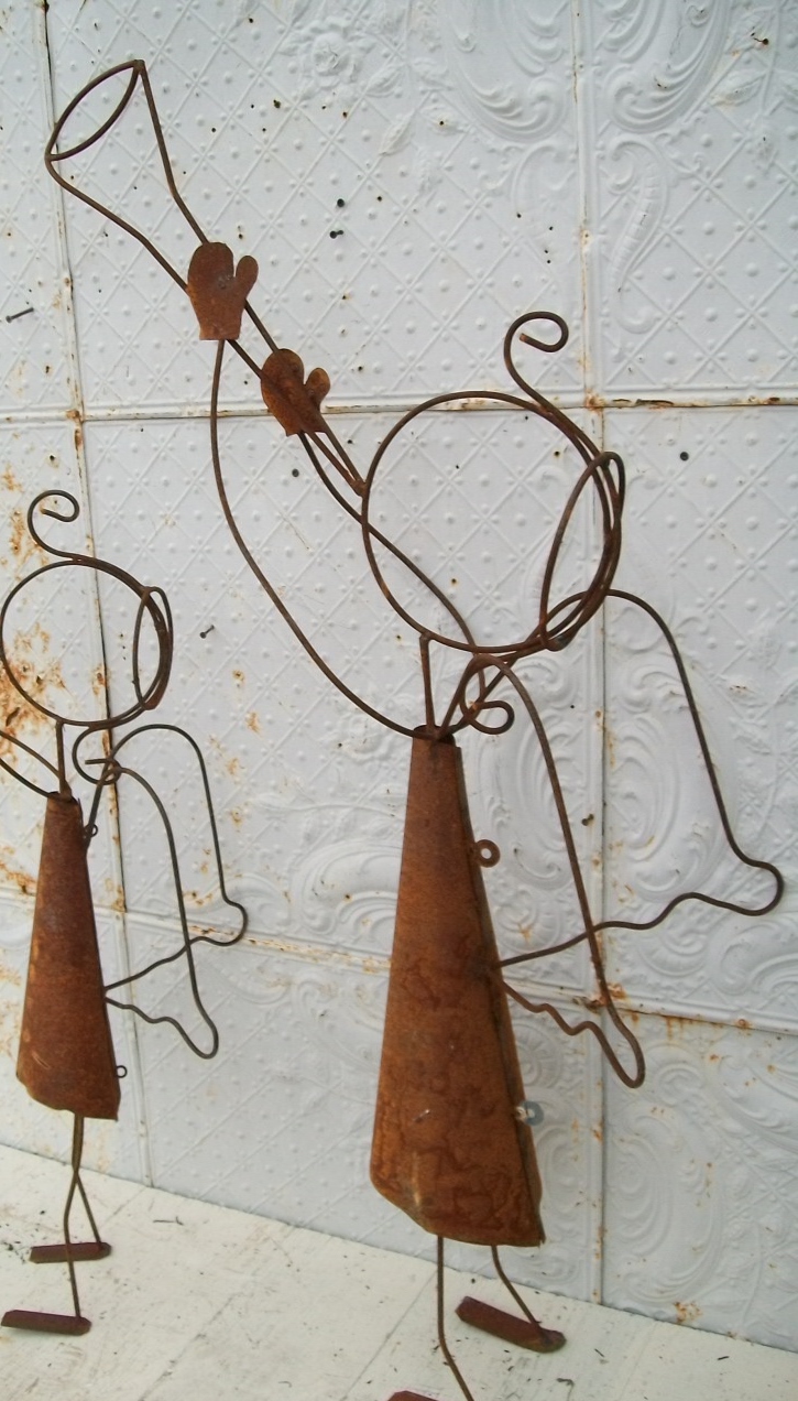 Wrought Iron Angels with Horn 2 Sizes Holiday or Accent Girls Decor