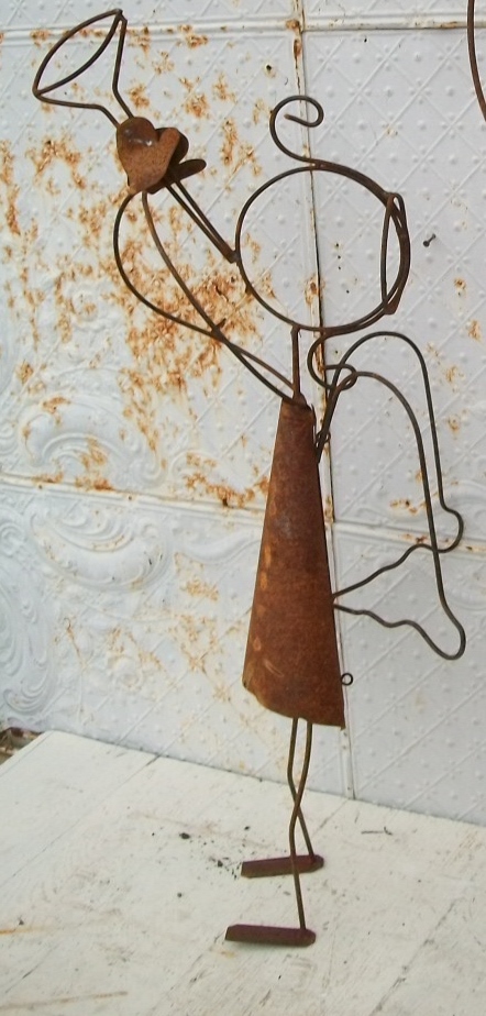 Wrought Iron Angels with Horn 2 Sizes Holiday or Accent Girls Decor