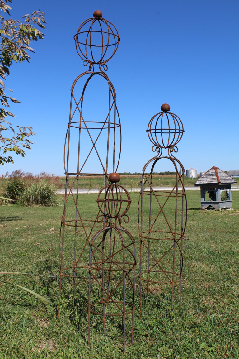 Wrought Iron Ball Top Stick Men Topiaries Metal Trellis 3 Sizes