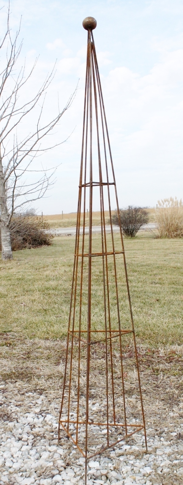 54" Wrought Iron Ball Top Triangle Topiary - Flower Obelisk
